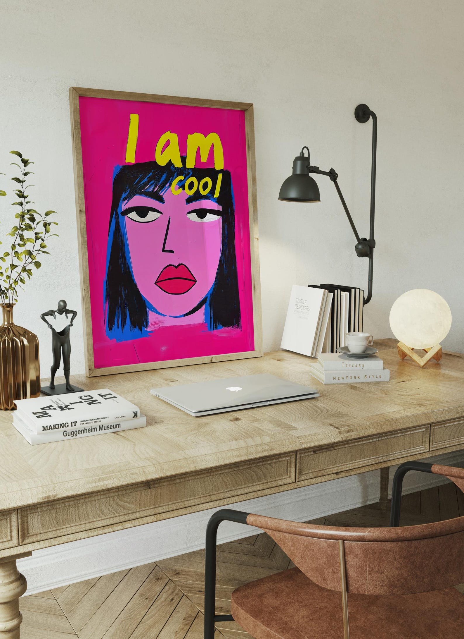 Bold Pink Pop Art Poster - I Am Cool Wall Art - Modern Abstract Face ...