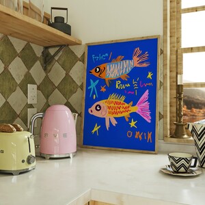 Colorful Fish Wall Art - Vibrant Ocean-themed Poster - Playful Blue Sea ...