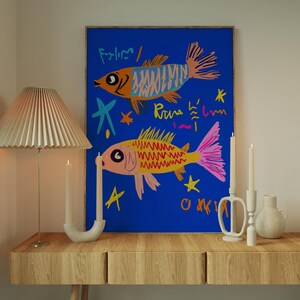 Colorful Fish Wall Art - Vibrant Ocean-themed Poster - Playful Blue Sea ...