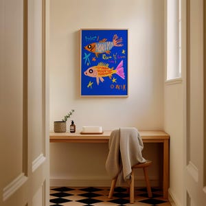 Colorful Fish Wall Art - Vibrant Ocean-themed Poster - Playful Blue Sea ...