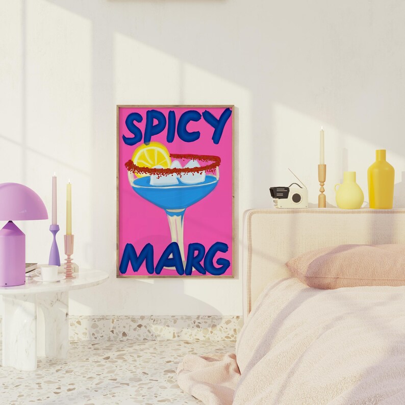 Spicy Margarita Wall Art – Vibrant Pink Cocktail Illustration, Fun ...