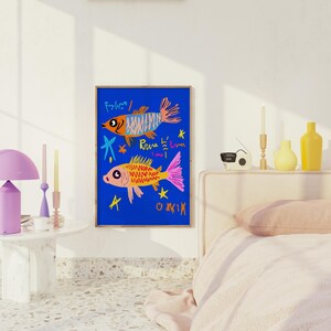 Colorful Fish Wall Art - Vibrant Ocean-themed Poster - Playful Blue Sea ...