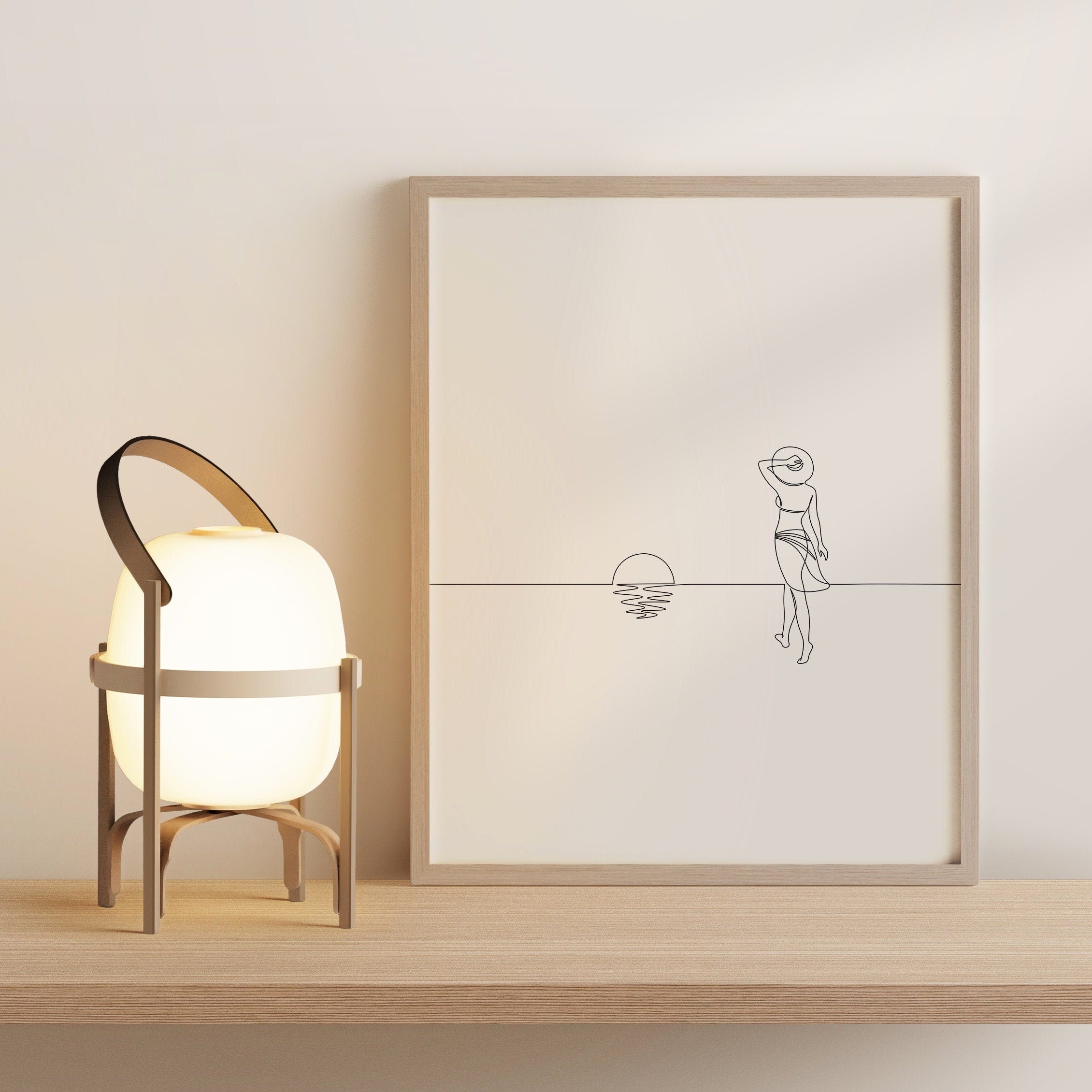 Beach Print, Fine Line Print, Digital Download, Minimal Printable, Wall ...