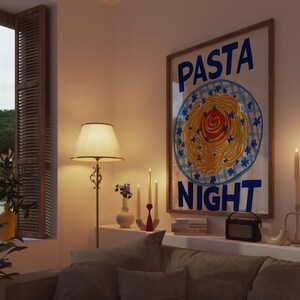 Pasta Night Wall Art - Fun and Colorful Spaghetti Poster - Quirky ...