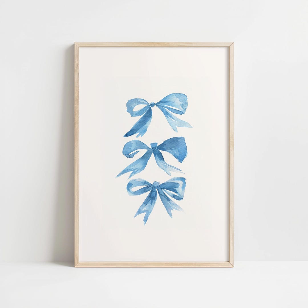 Watercolor Blue Bow Art Print - Elegant Bow Wall Decor - Minimalist ...