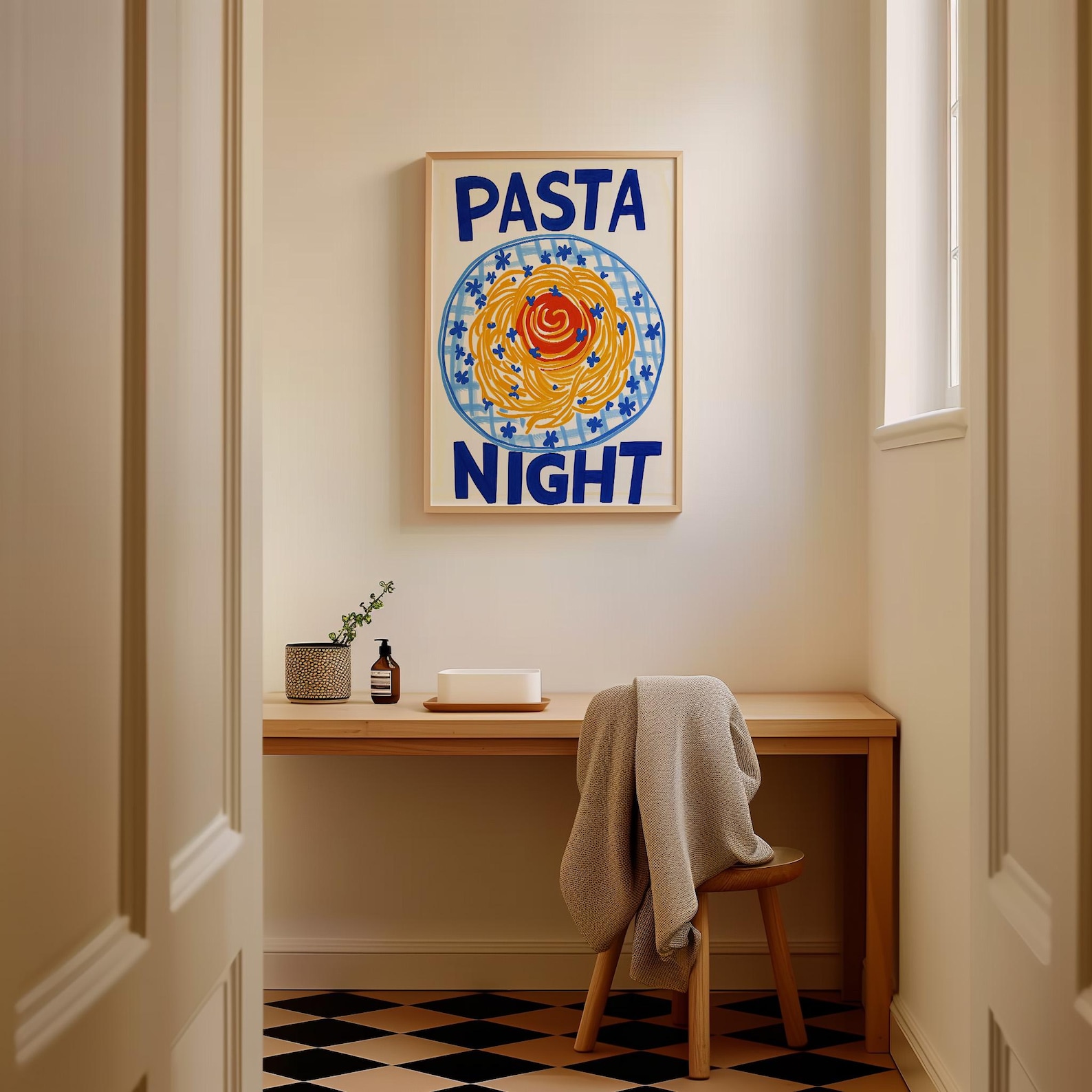 Pasta Night Wall Art - Fun and Colorful Spaghetti Poster - Quirky ...