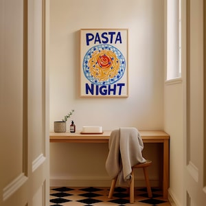 Pasta Night Wall Art - Fun and Colorful Spaghetti Poster - Quirky ...