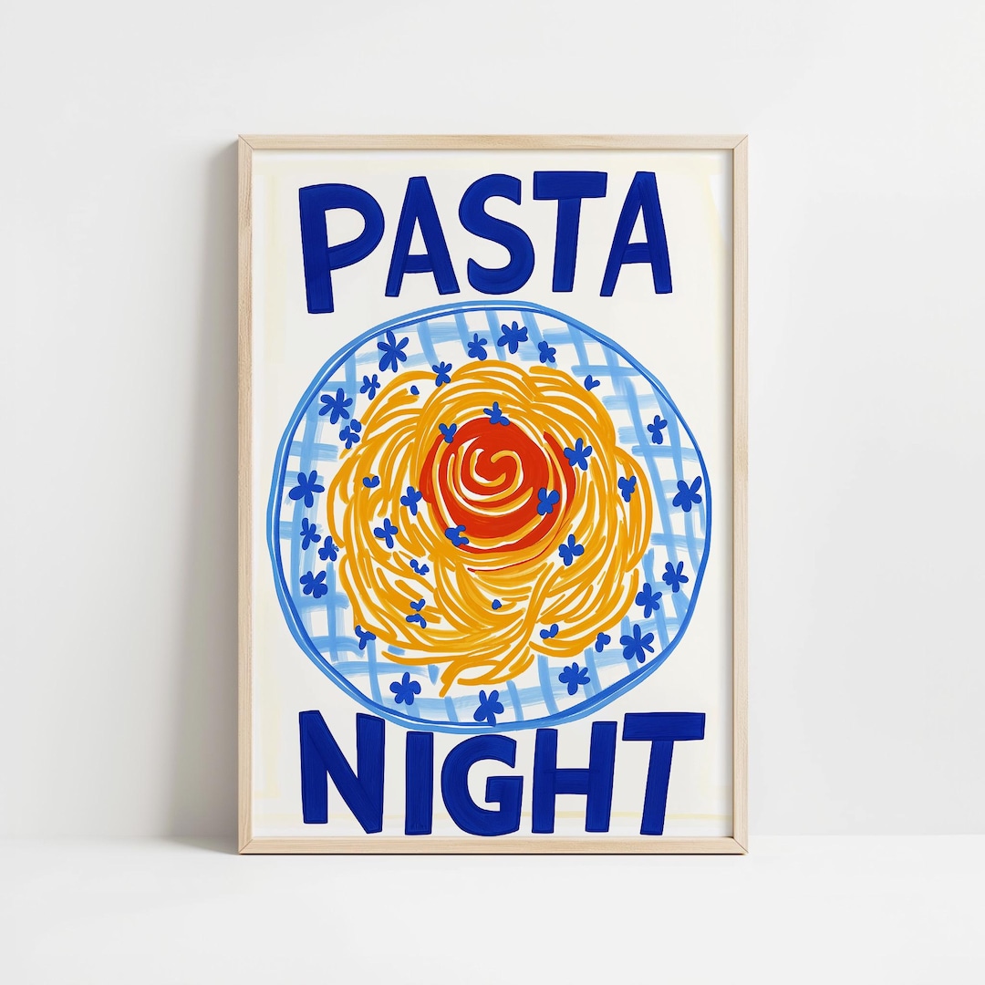 Pasta Night Wall Art - Fun and Colorful Spaghetti Poster - Quirky ...
