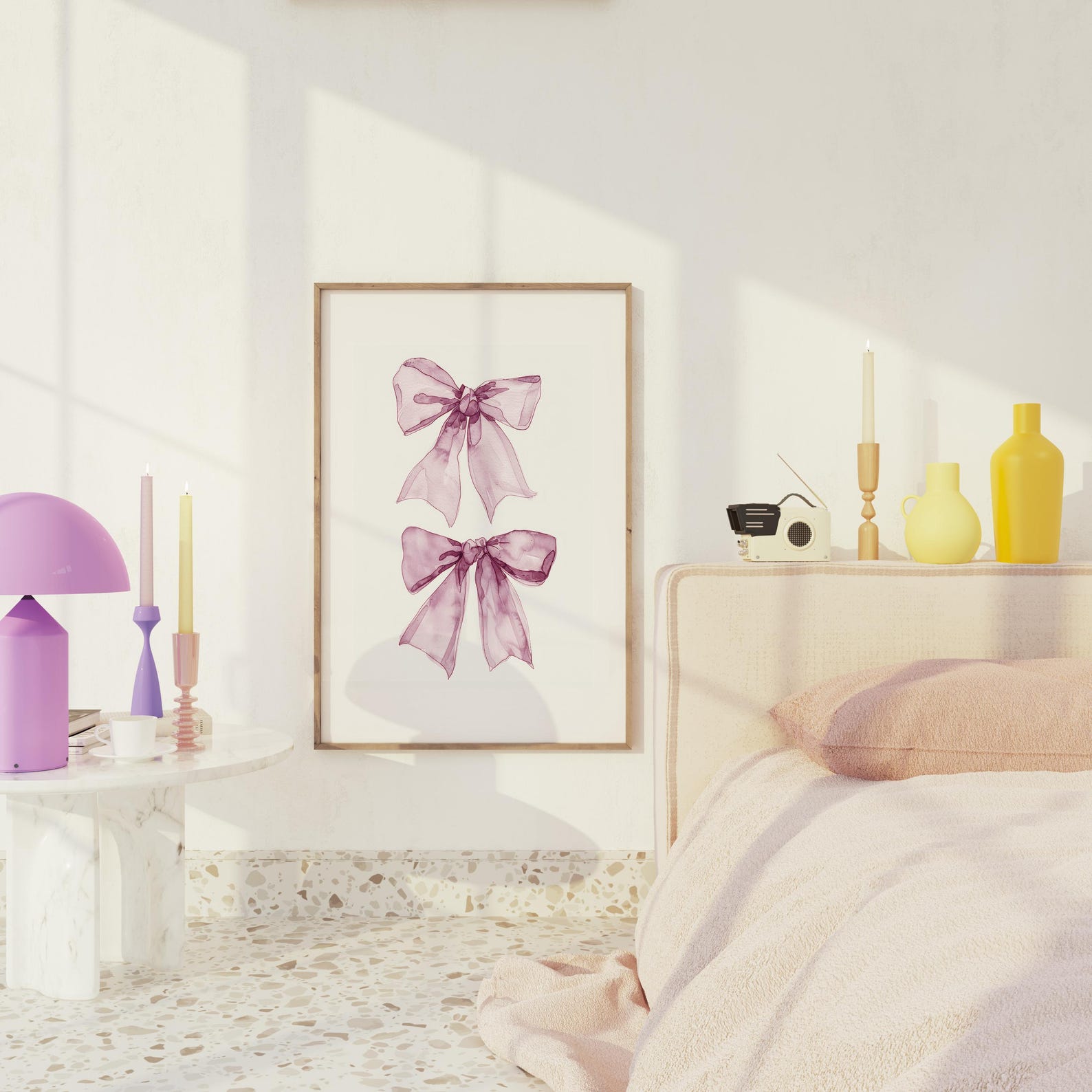 Delicate Purple Bows Watercolor Print - Elegant Bow Tie Art - Soft ...