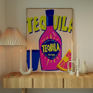 Tequila Therapy Art Print – Colorful Bar Wall Decor, Fun and Quirky ...