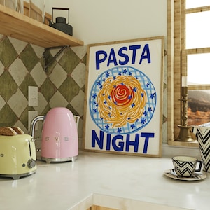 Pasta Night Wall Art - Fun and Colorful Spaghetti Poster - Quirky ...