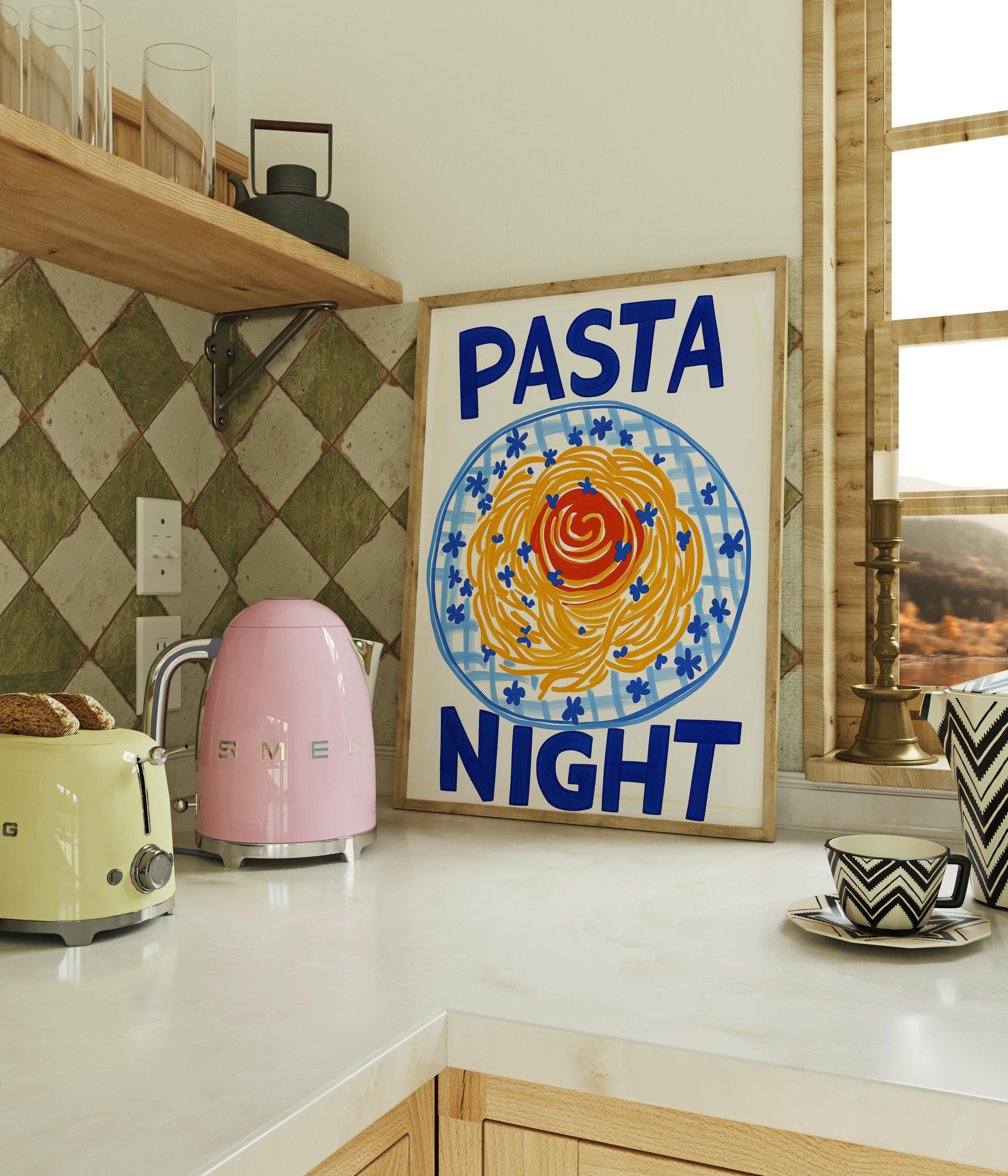 Pasta Night Wall Art - Fun and Colorful Spaghetti Poster - Quirky ...