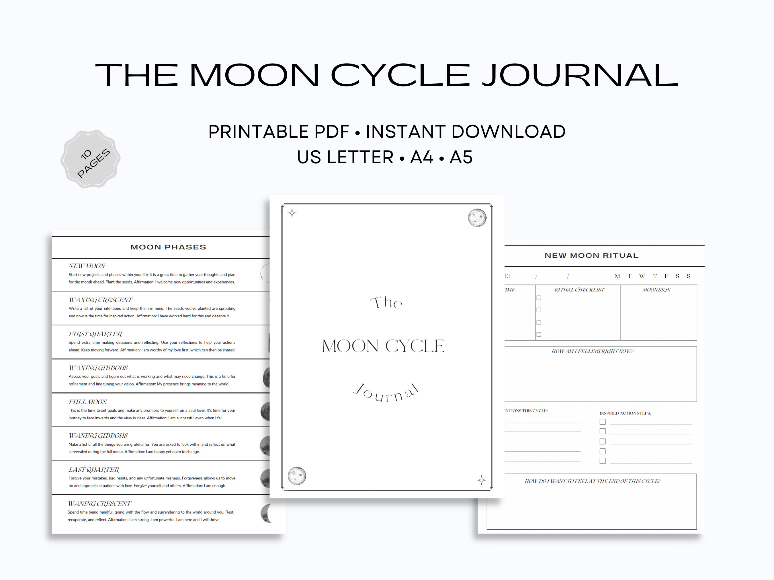 Moon Phase Journal Printable. Lunar Cycle Planner Pages. Digital PDF ...