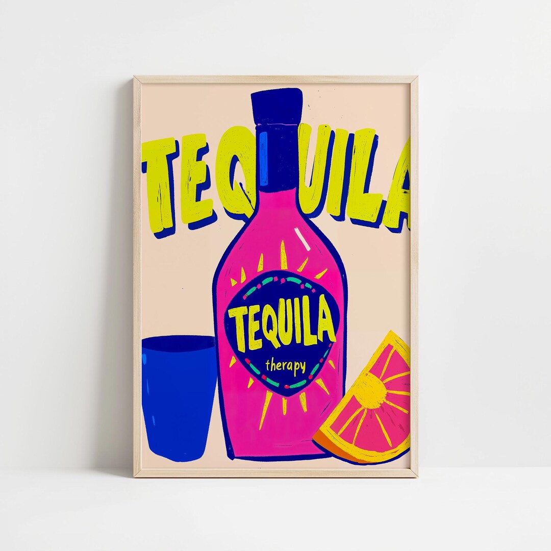 Tequila Therapy Art Print – Colorful Bar Wall Decor, Fun and Quirky ...
