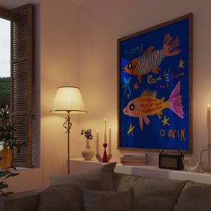 Colorful Fish Wall Art - Vibrant Ocean-themed Poster - Playful Blue Sea ...
