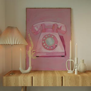 Retro Pink Telephone Printable Wall Art - Vintage Style Home Decor ...