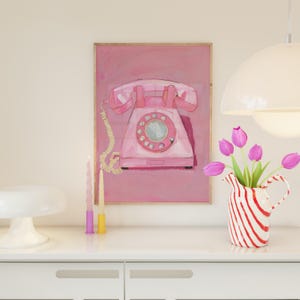 Retro Pink Telephone Printable Wall Art - Vintage Style Home Decor ...