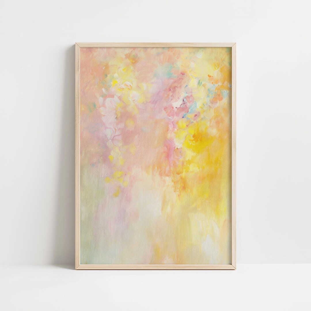 Soft Pastel Abstract Art Print - Dreamy Yellow and Pink Floral Painting ...