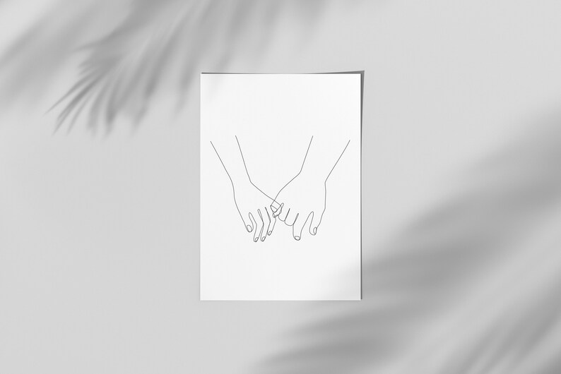 Pinky Swear Printable, One Line Drawing Print, Black White Hands Artwork, Hand Holding Poster ...