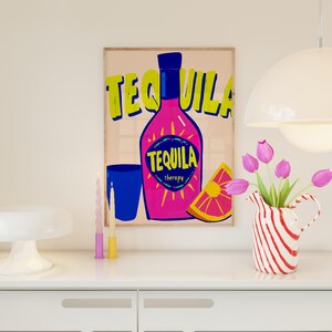 Tequila Therapy Art Print – Colorful Bar Wall Decor, Fun and Quirky ...