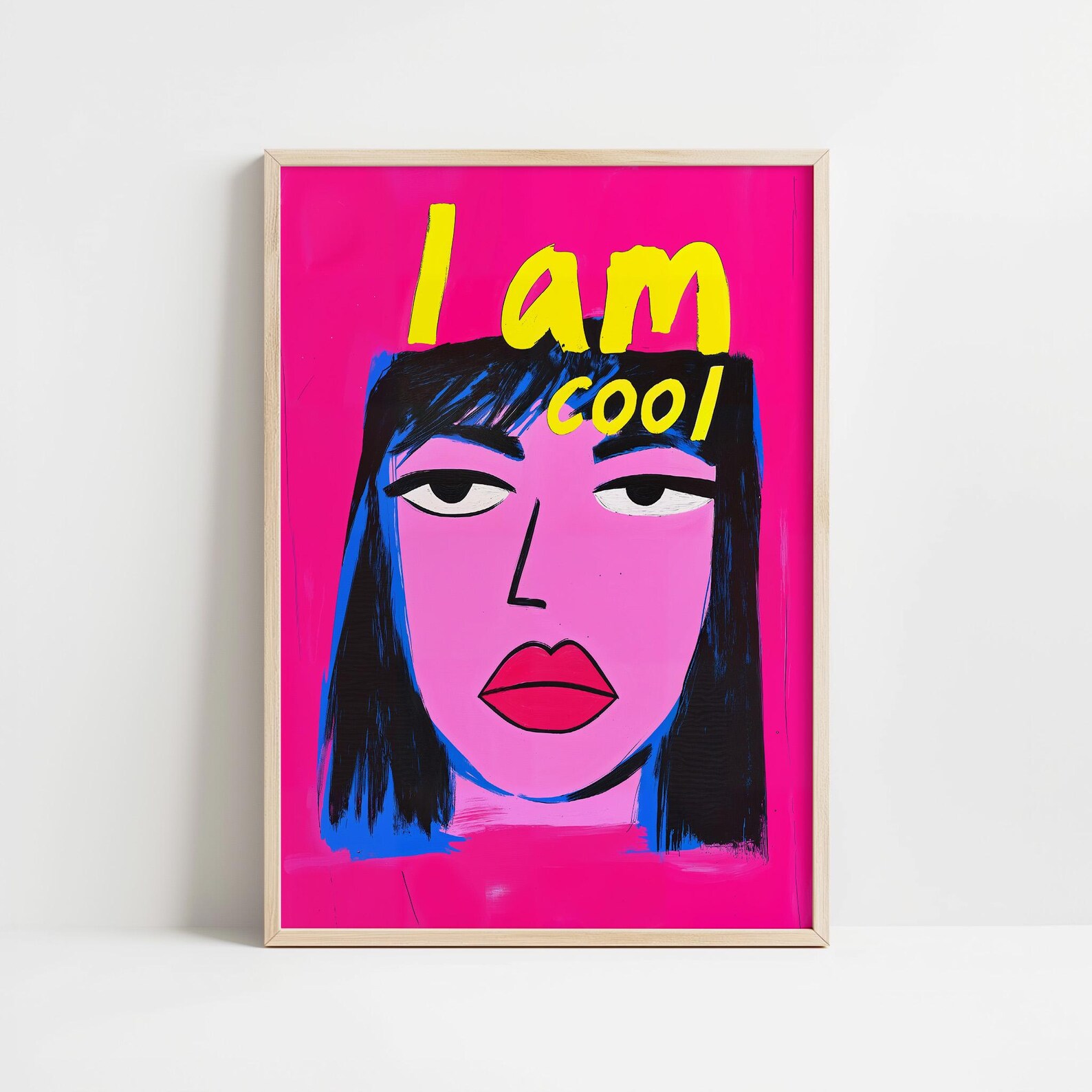 Bold Pink Pop Art Poster - I Am Cool Wall Art - Modern Abstract Face ...
