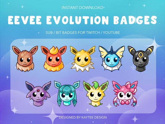 9x Eevee Evolution Sub / Bit Badges Set for Twitch / Youtube | Etsy