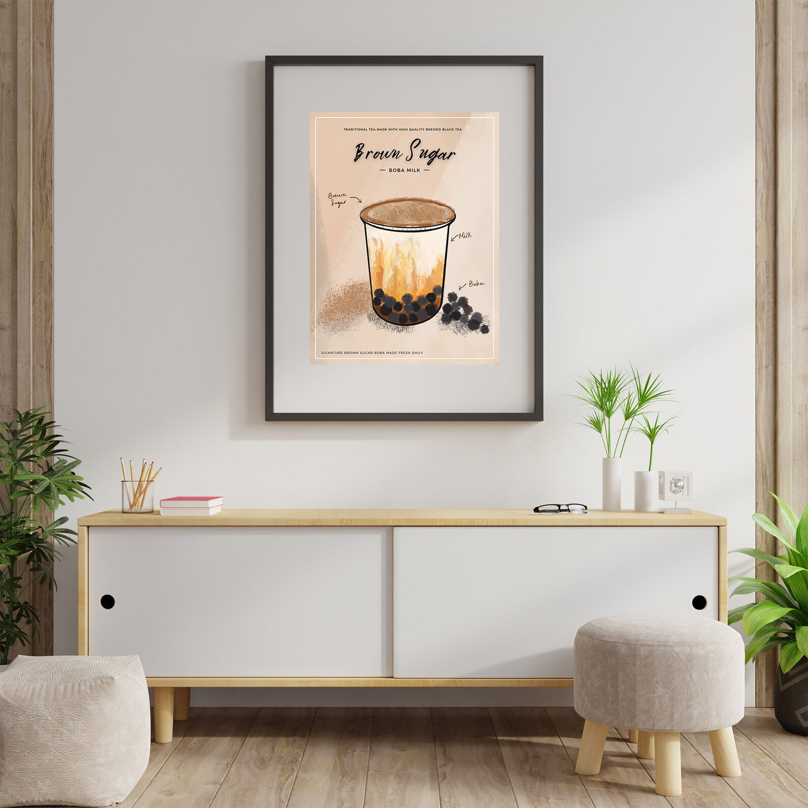 Brown Sugar Boba Painting, Printable, Bubble Tea Drink Print, Boba Tea ...