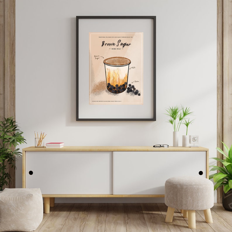 Brown Sugar Boba Painting, Printable, Bubble Tea Drink Print, Boba Tea ...