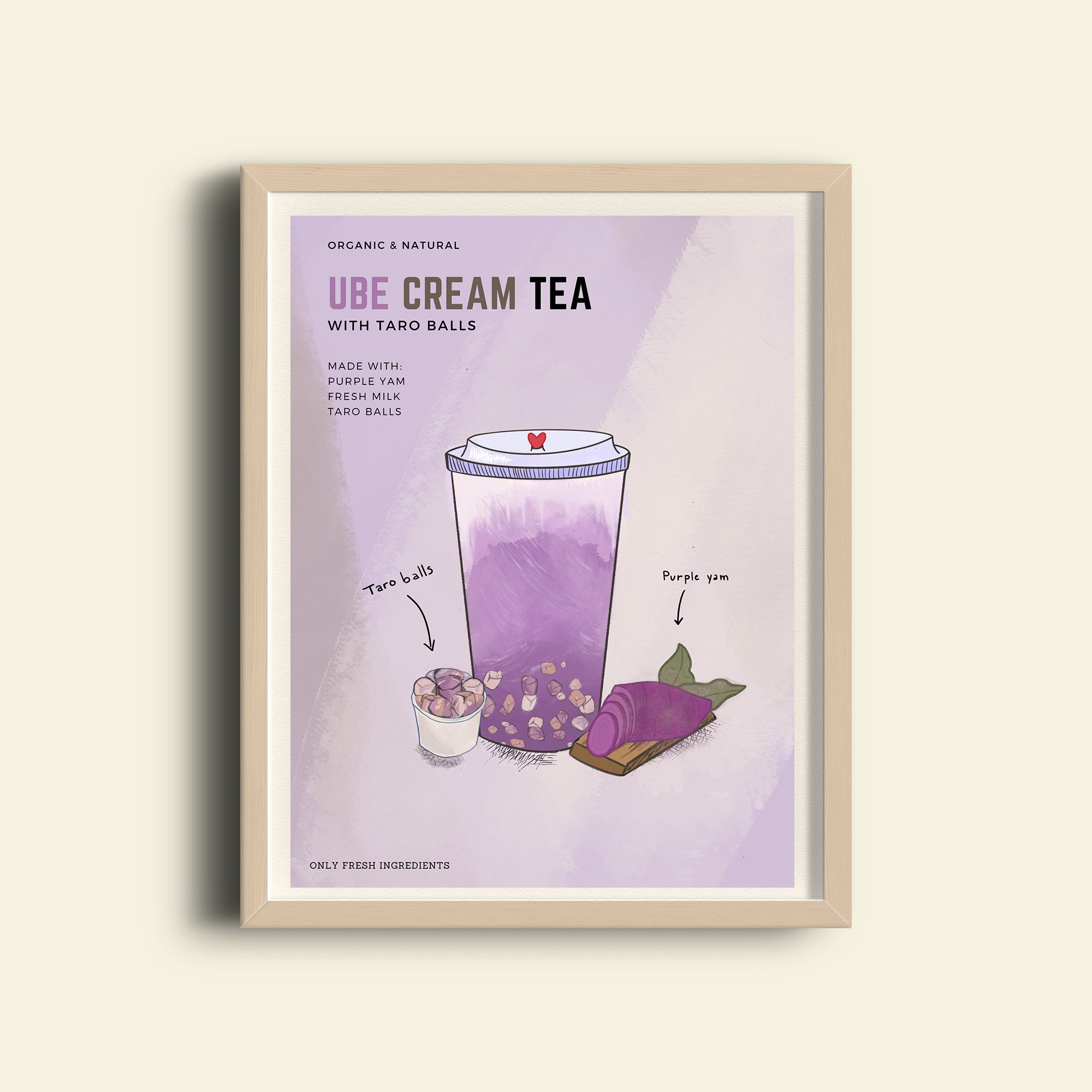 Ube Cream Boba Painting, Printable, Bubble Tea Drink Print, Boba Tea ...