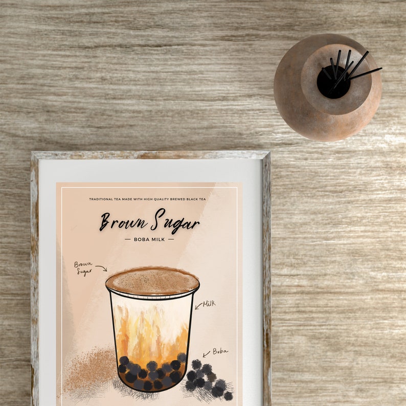 Brown Sugar Boba Painting, Printable, Bubble Tea Drink Print, Boba Tea ...