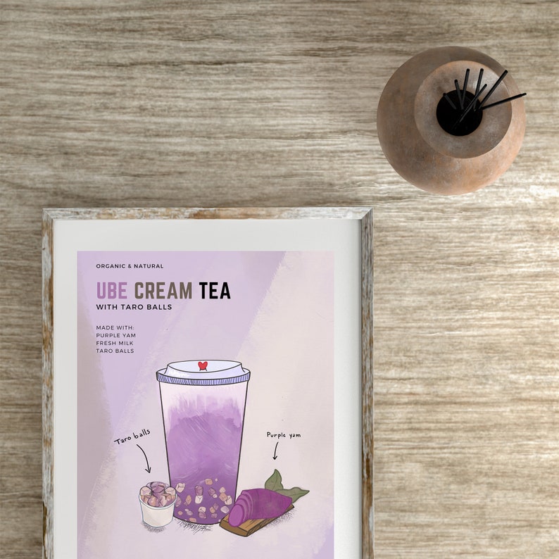 Ube Cream Boba Painting, Printable, Bubble Tea Drink Print, Boba Tea ...