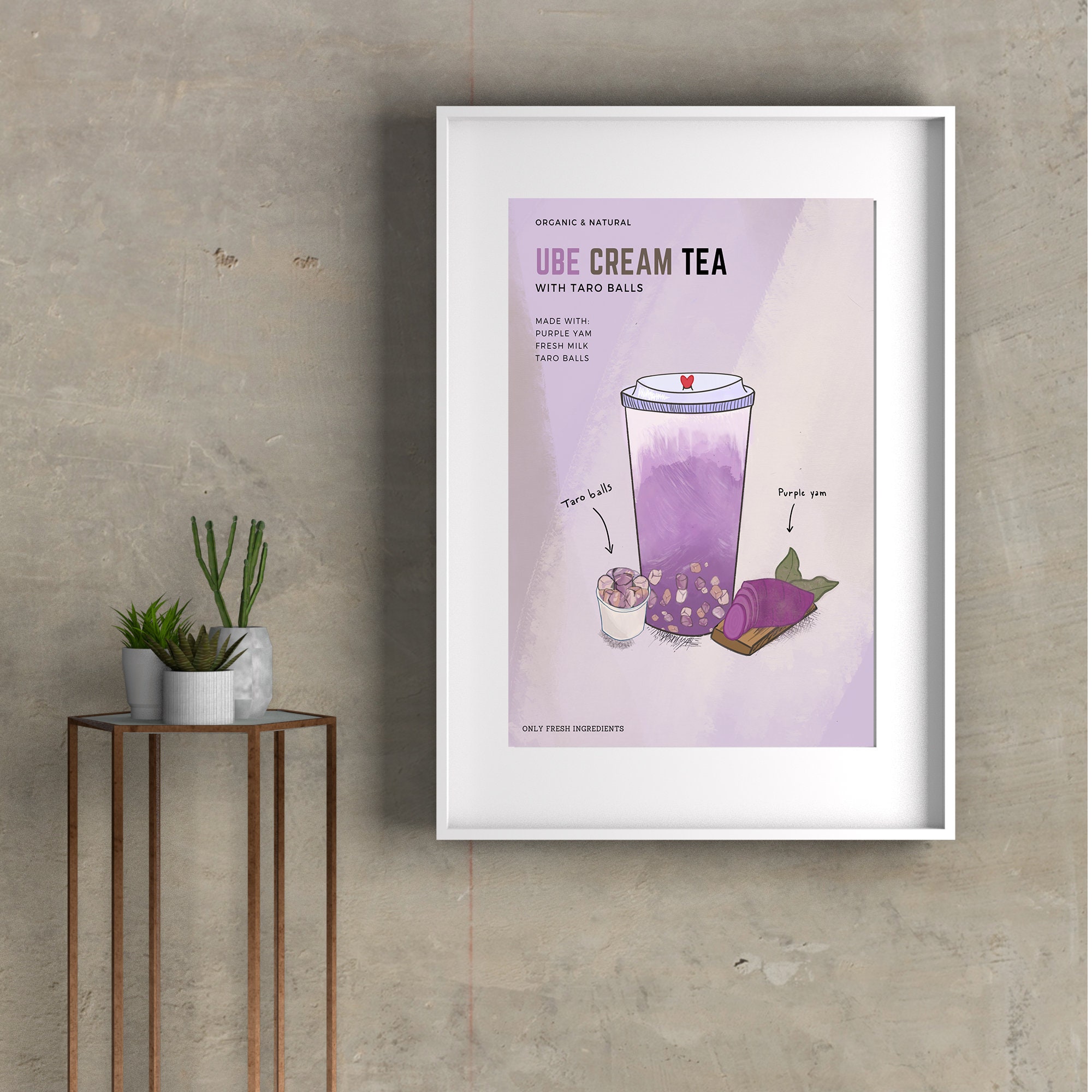 Ube Cream Boba Painting, Printable, Bubble Tea Drink Print, Boba Tea ...