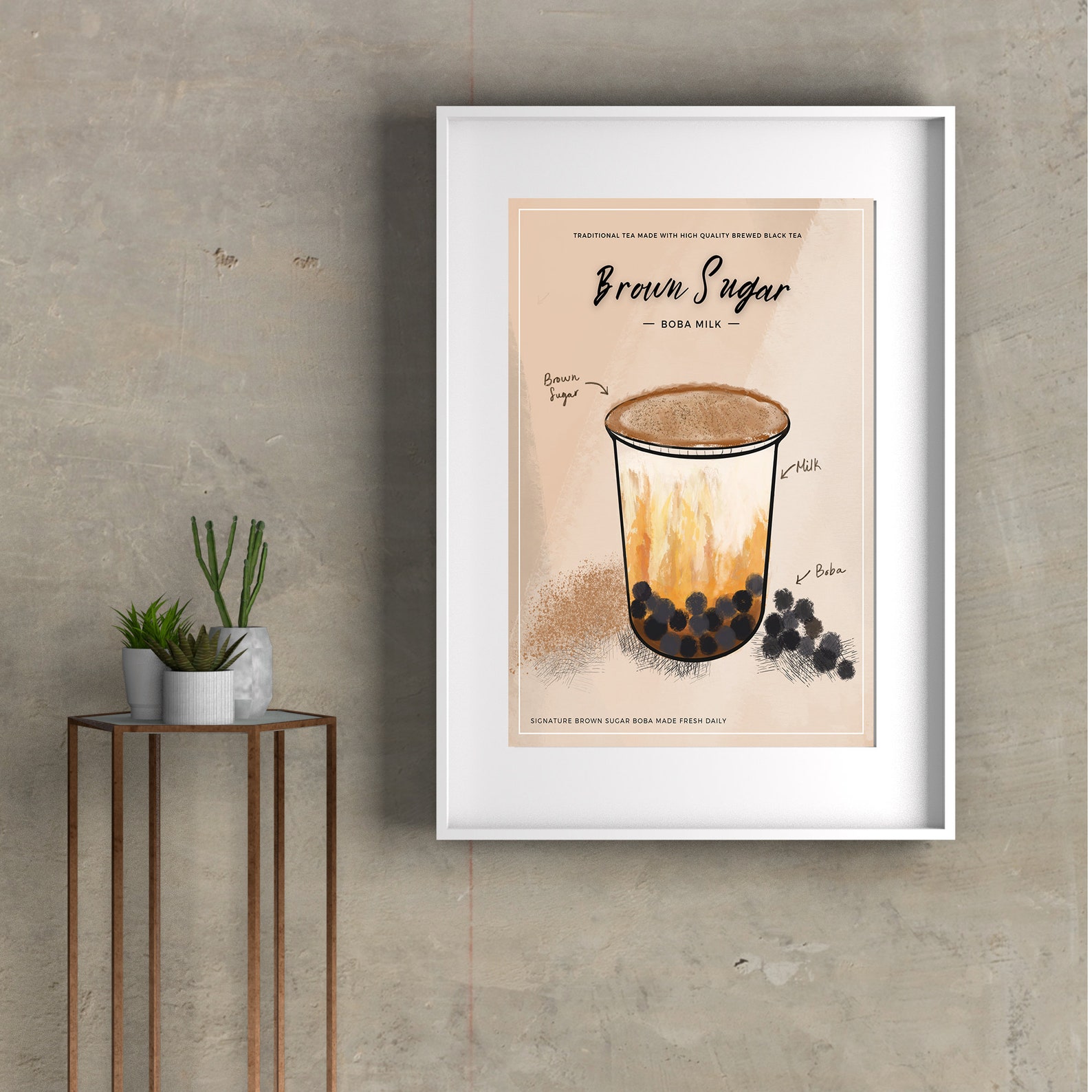 Brown Sugar Boba Painting, Printable, Bubble Tea Drink Print, Boba Tea ...