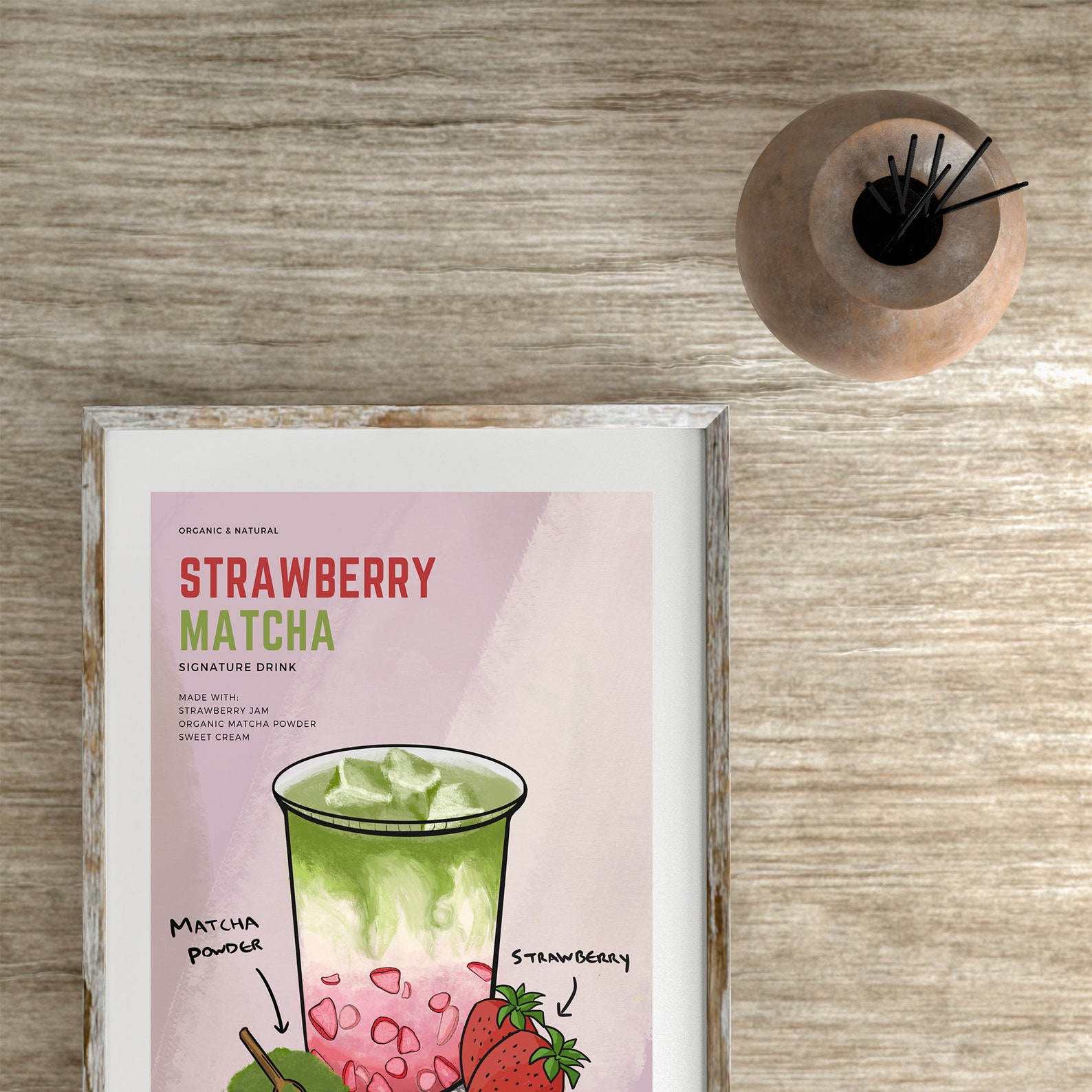 Strawberry Matcha Boba Painting, Printable, Bubble Tea Drink Print ...