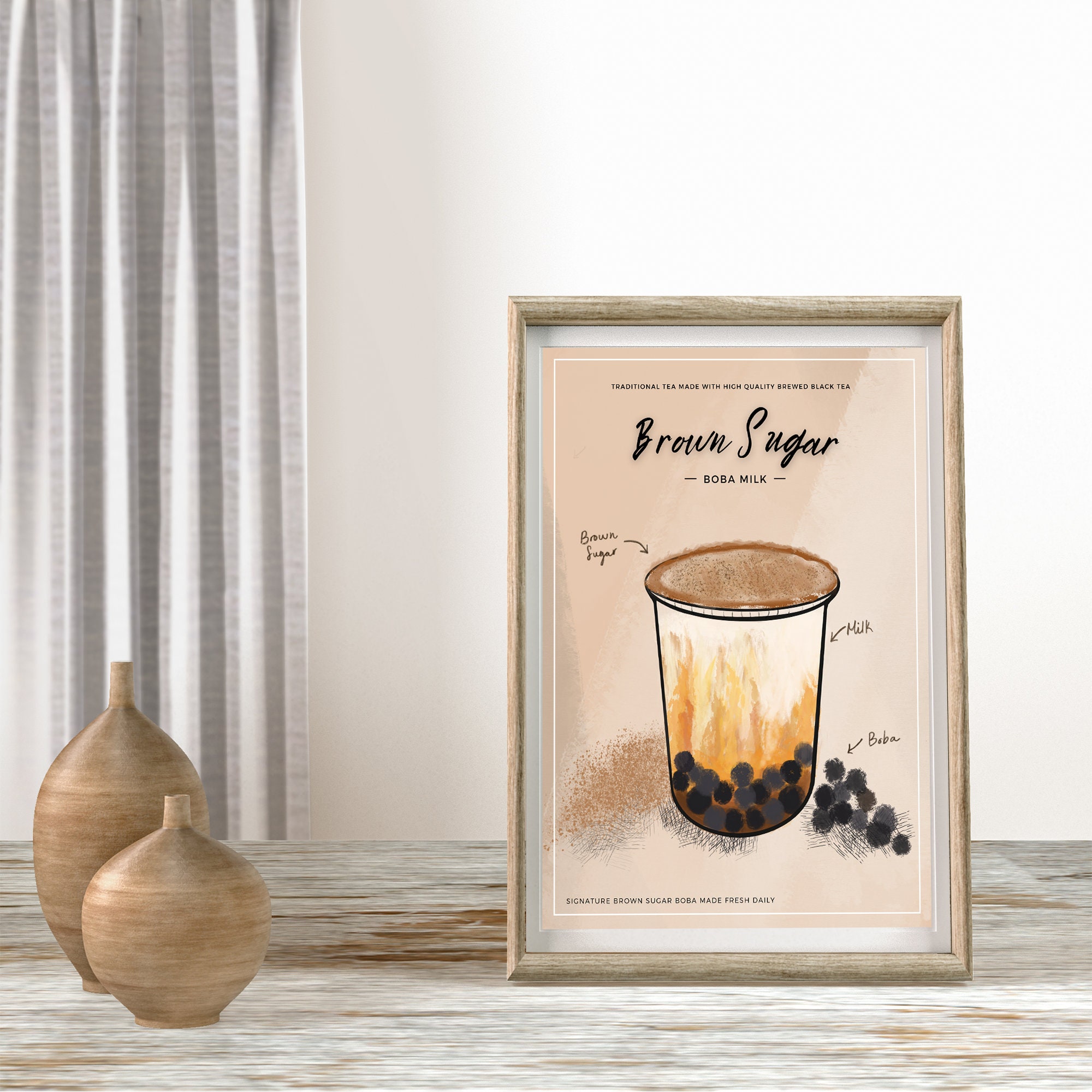 Brown Sugar Boba Painting, Printable, Bubble Tea Drink Print, Boba Tea ...