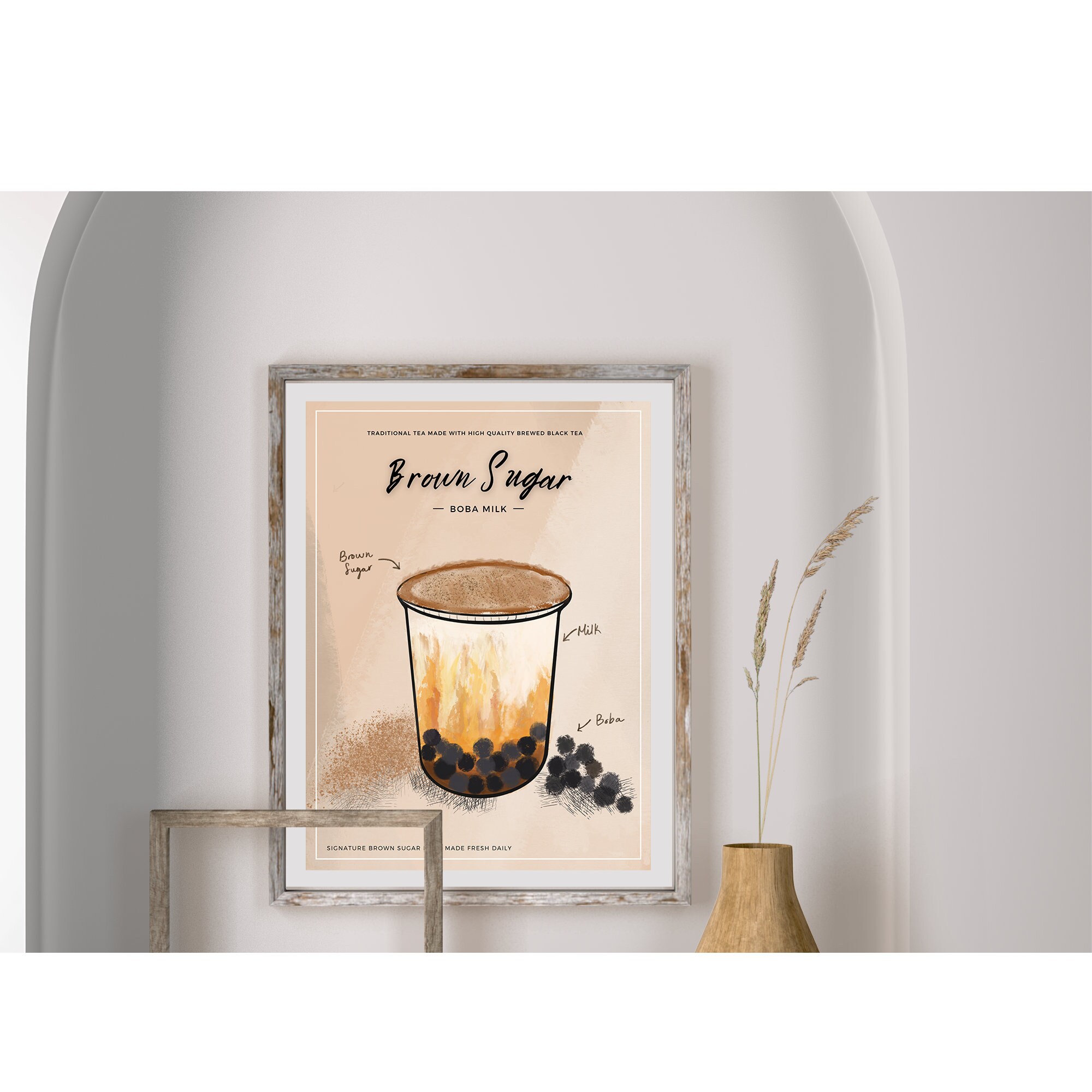 Brown Sugar Boba Painting, Printable, Bubble Tea Drink Print, Boba Tea ...