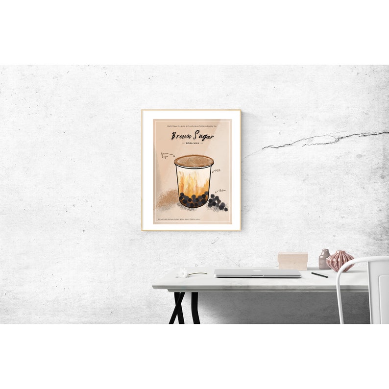 Brown Sugar Boba Painting, Printable, Bubble Tea Drink Print, Boba Tea ...