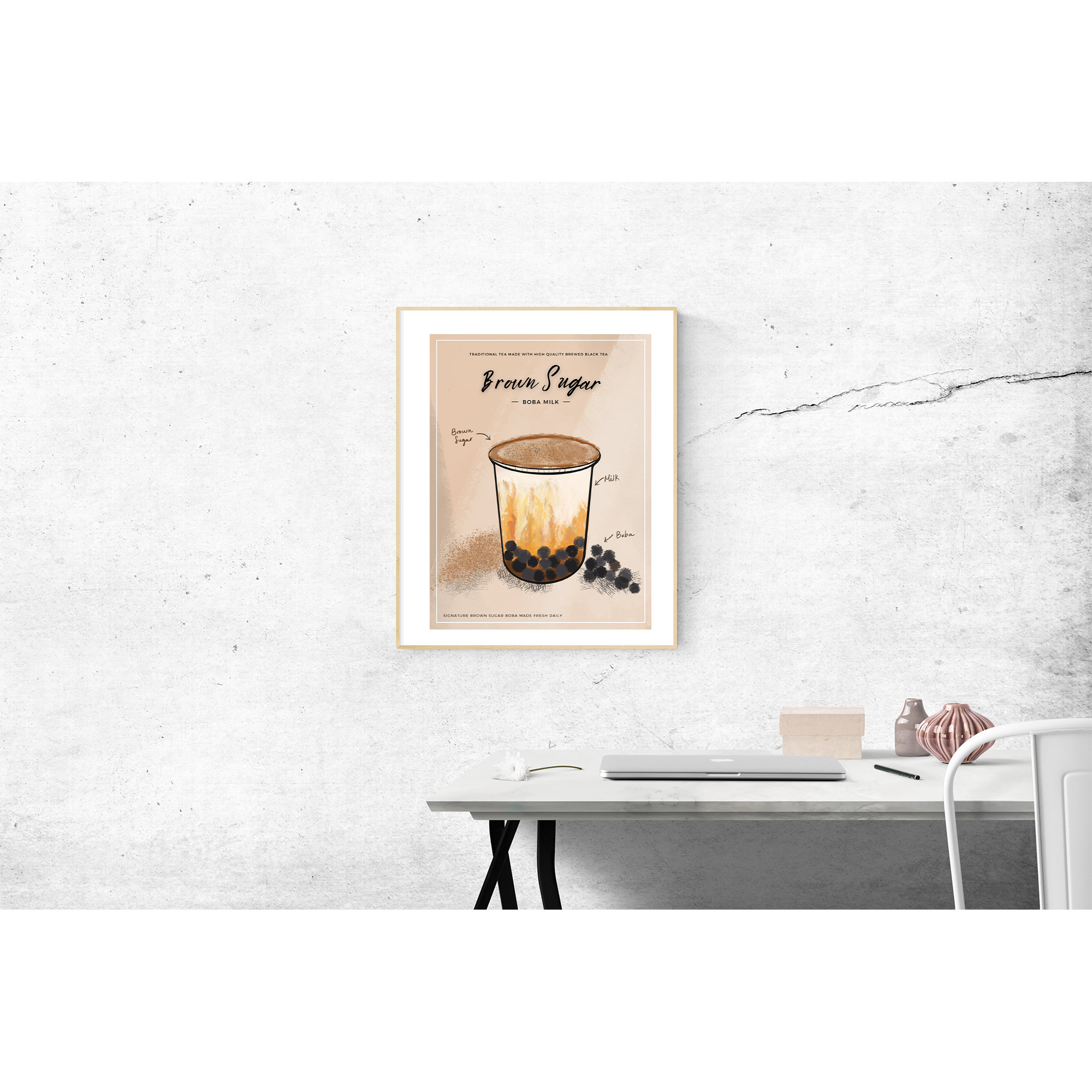 Brown Sugar Boba Painting, Printable, Bubble Tea Drink Print, Boba Tea ...