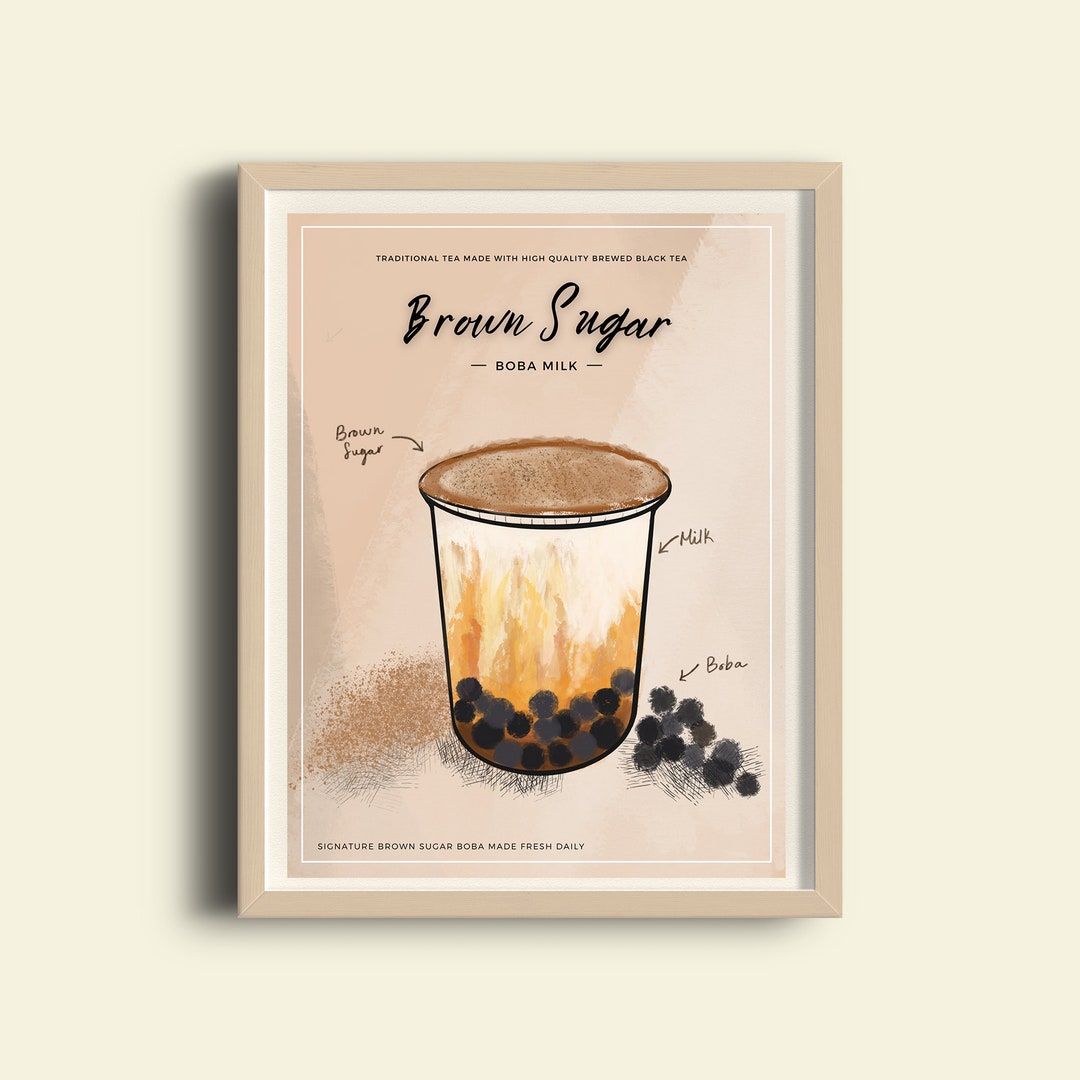 Brown Sugar Boba Painting, Printable, Bubble Tea Drink Print, Boba Tea ...