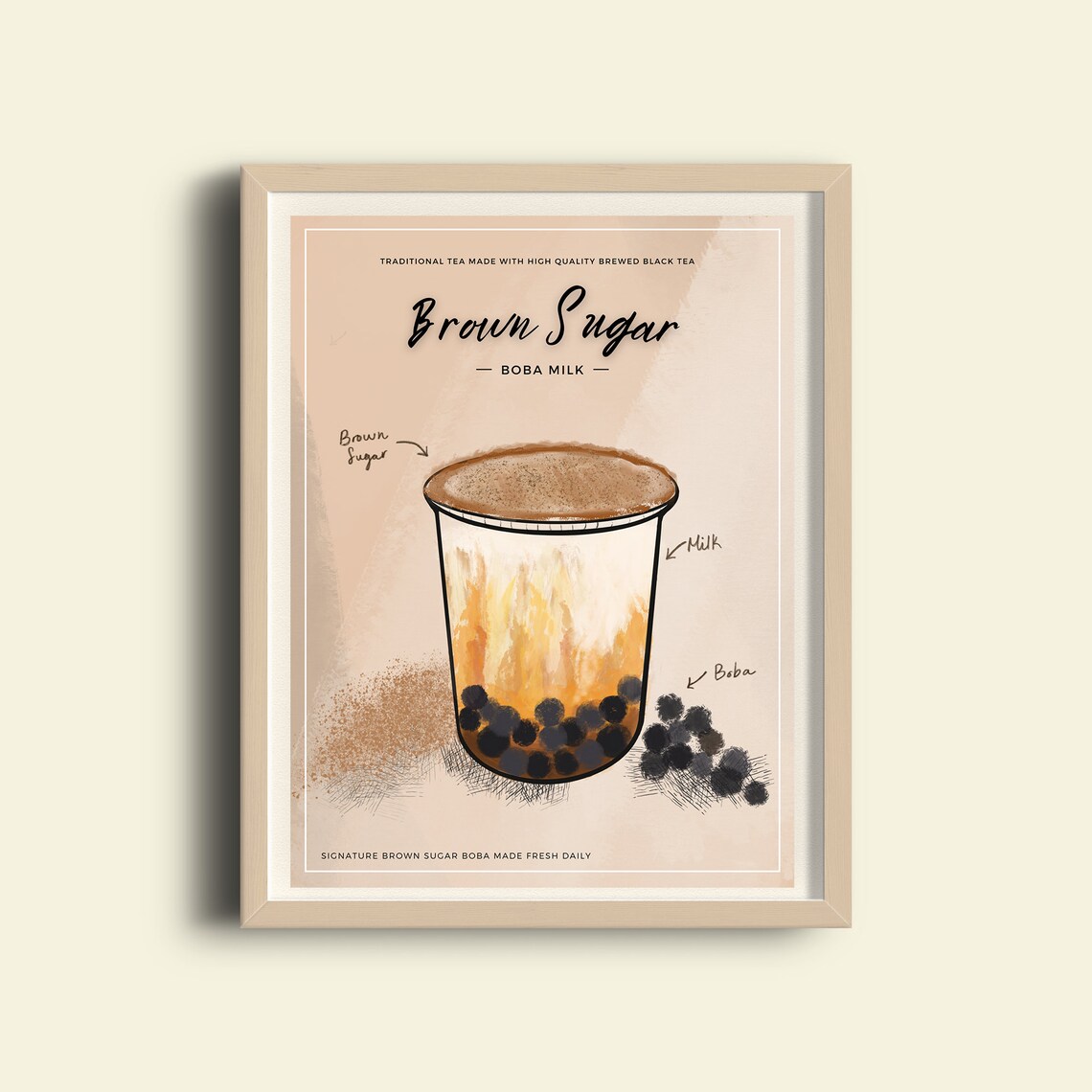 Brown Sugar Boba Painting, Printable, Bubble Tea Drink Print, Boba Tea ...