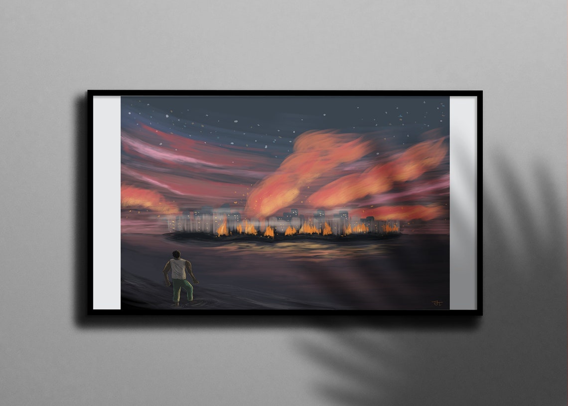 Burning City Print, Printable, City Poster, Skyline Print, Wall Decor ...