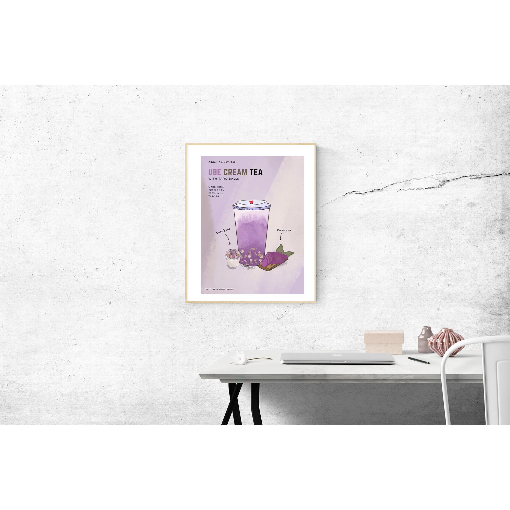 Ube Cream Boba Painting, Printable, Bubble Tea Drink Print, Boba Tea ...