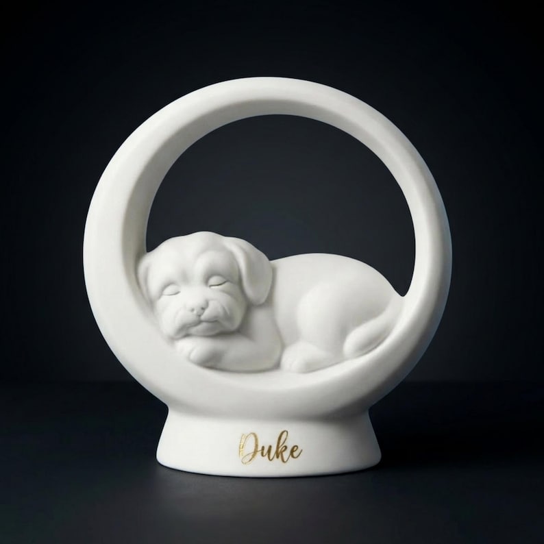 Personalized Ceramic White Dog Urn, Sleeping Maltese Terrier Moon ...