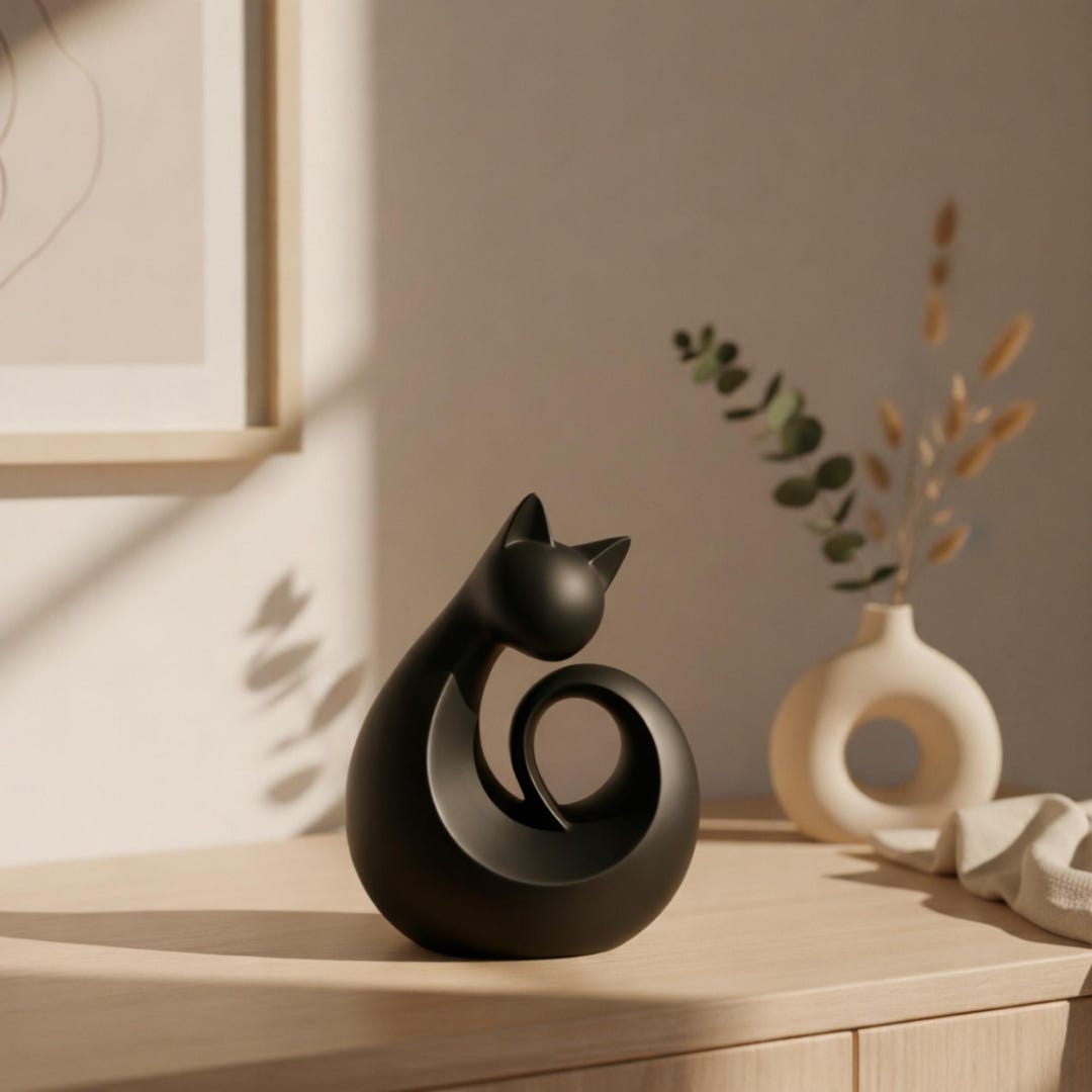 Minimalist Ceramic Cat Urn, Modern Sculpture Memorial Decor, Cat Loss ...
