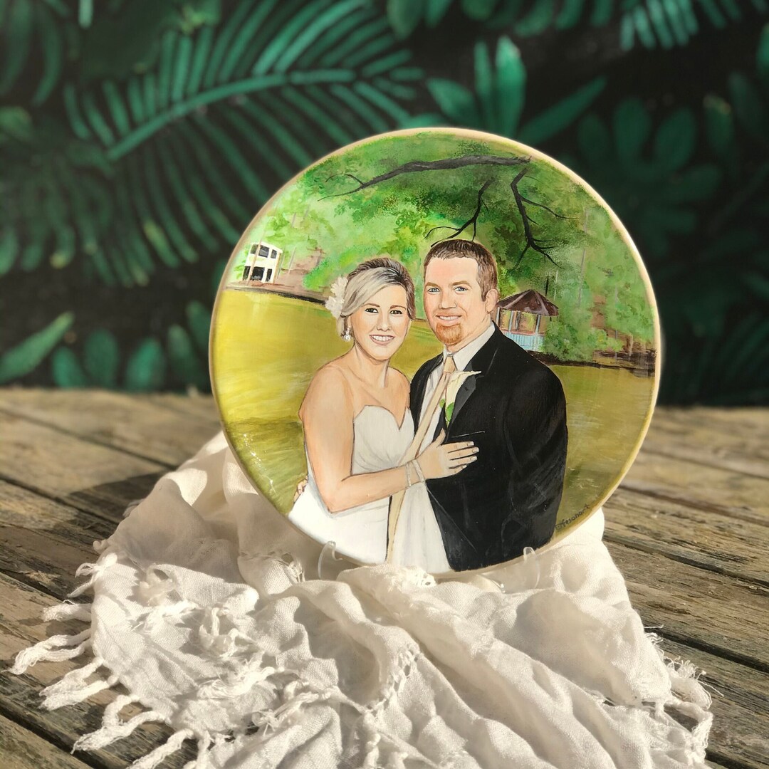 Wedding Portrait Plate, Hand Painted Portraits | Anniversary Painting ...