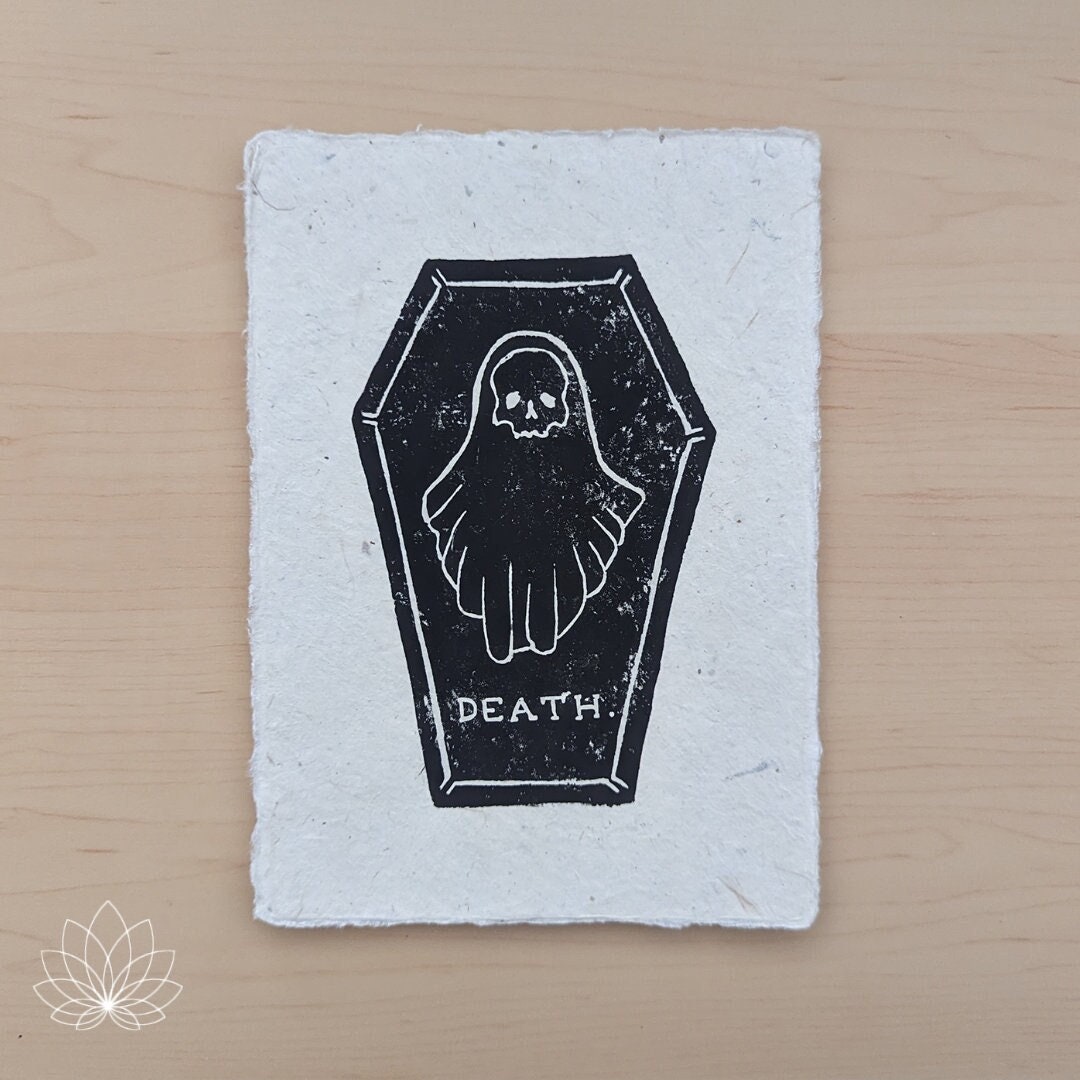 Coffin Death Ghost Linocut on Lokta Paper, 5"x7"- Blockprint Art, Ghost ...