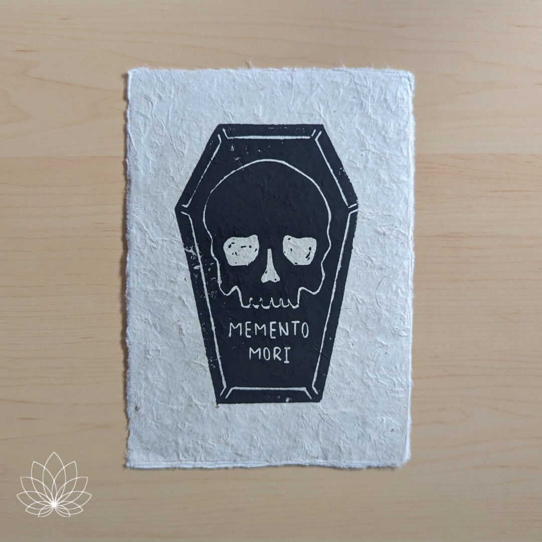 Coffin Memento Mori Linocut on Lokta Paper, 5"x7"- Blockprint Art ...