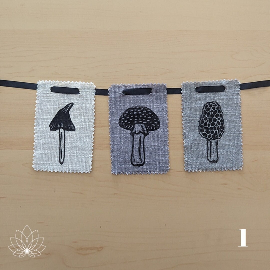 Mushroom Linocuts on Banners Blockprint Art, Botanical Art, Nature ...