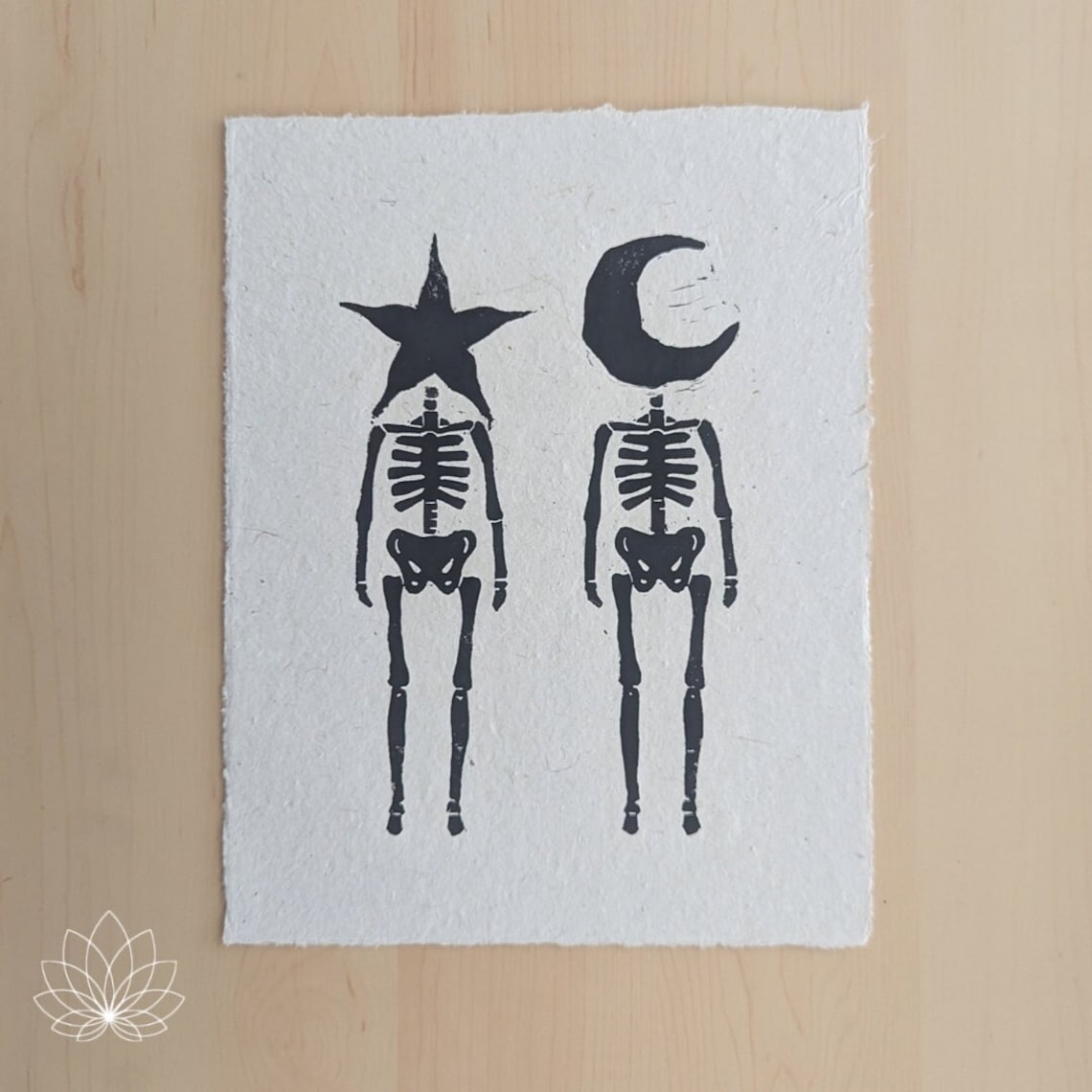 Celestial Skeletons Linocut on Lokta Paper, 8.5"x11" - Blockprint ...