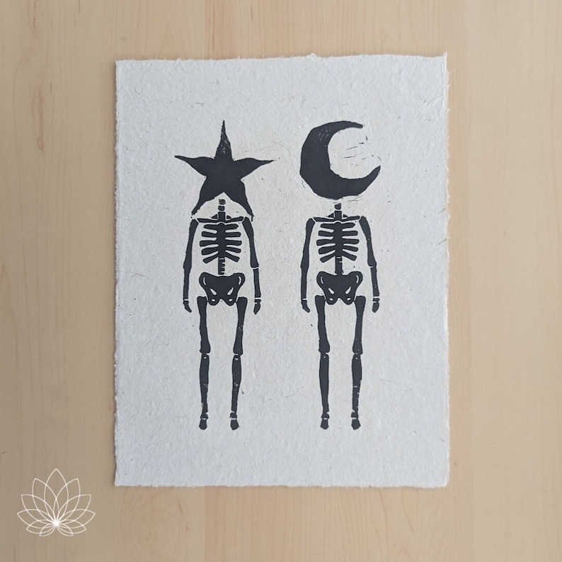 Celestial Skeletons Linocut on Lokta Paper, 8.5"x11" - Blockprint ...